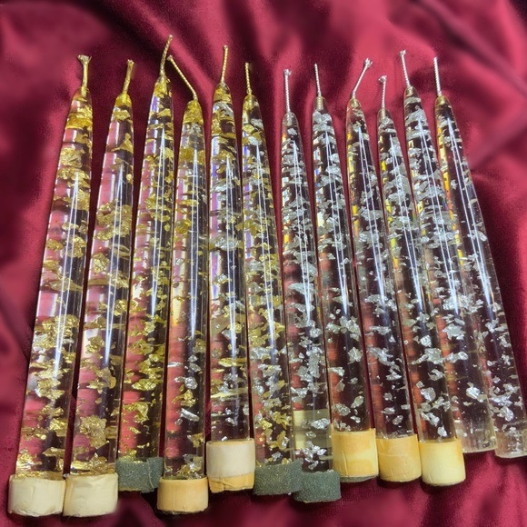 Lucite | Art | 6 Pair Lucite Clear Gold Flake Silver Foil Candlesticks ...